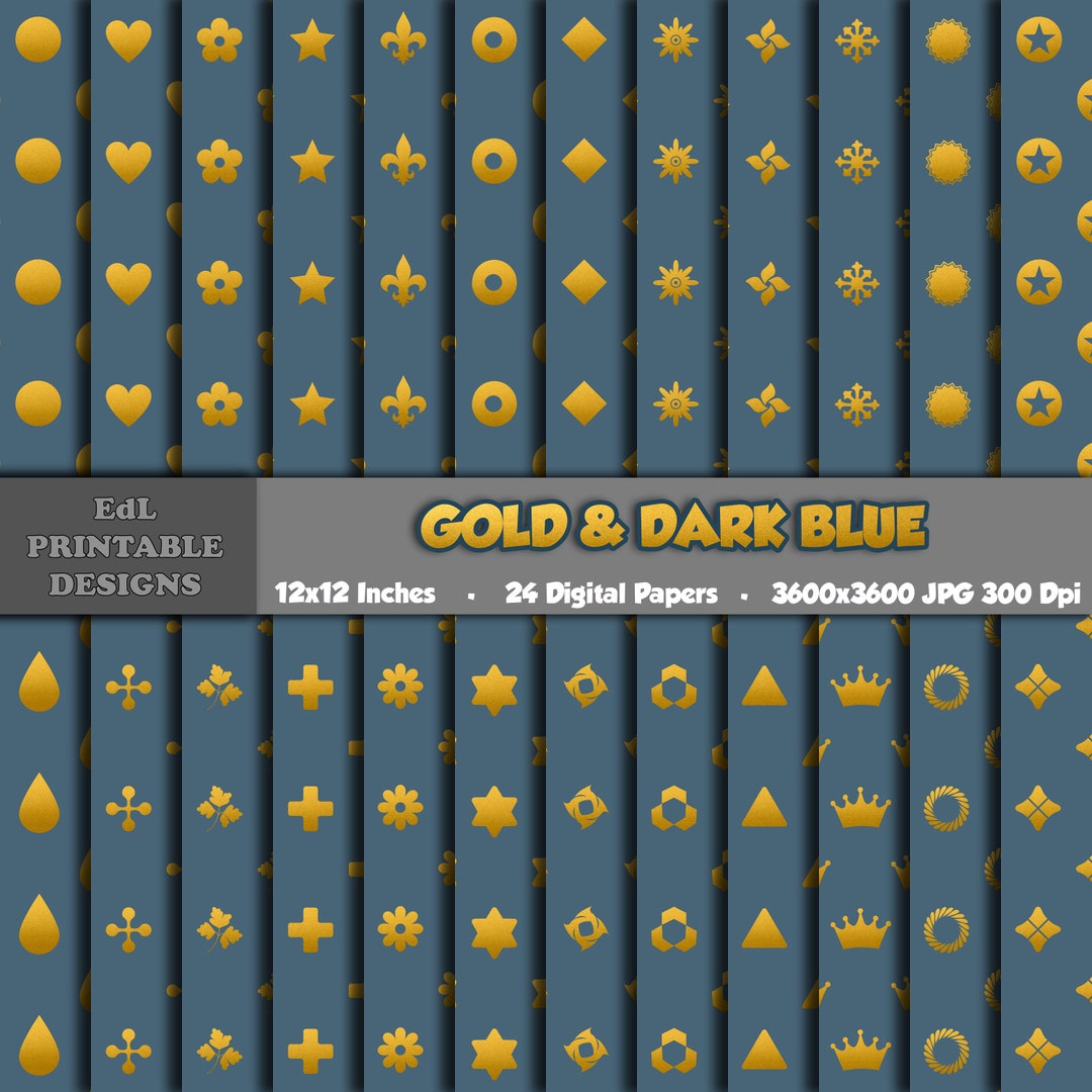Gold and Dark Blue Digital Paper, Glitter Printable Background, Golden ...
