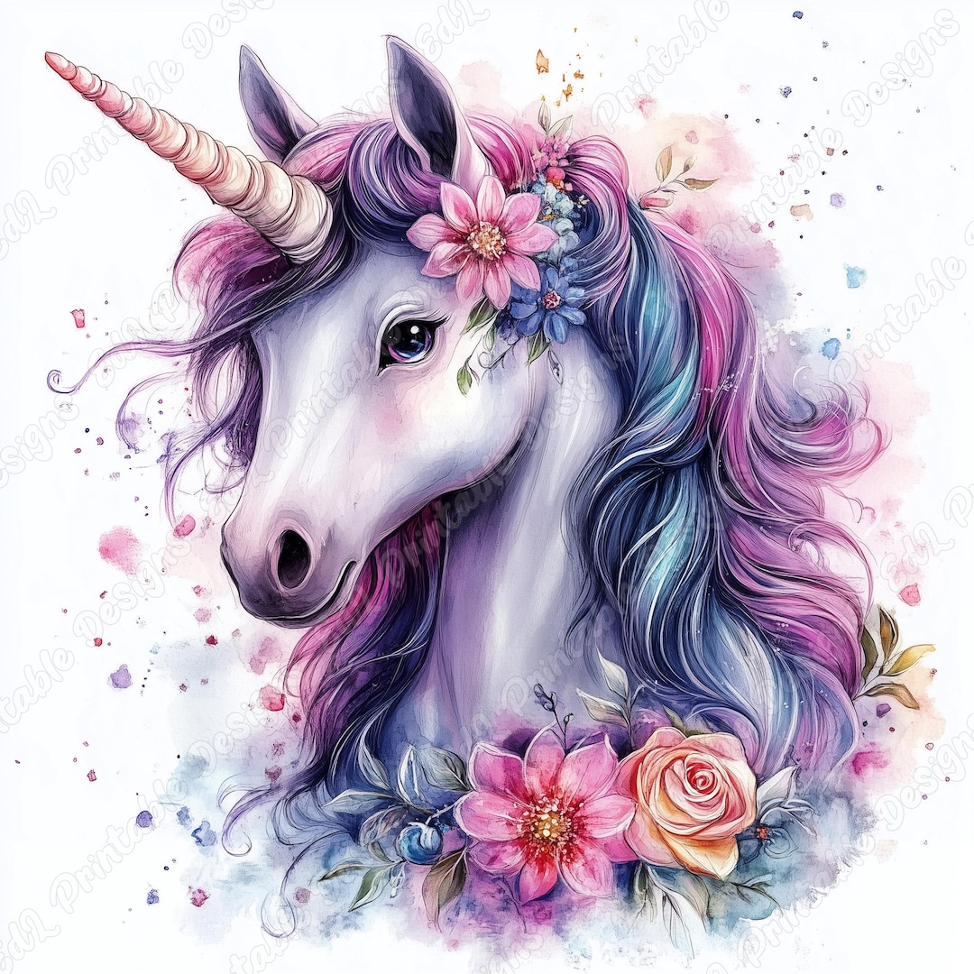 20 Cute Unicorn Clip Art, Watercolor Whimsical Unicorn Printable Image ...