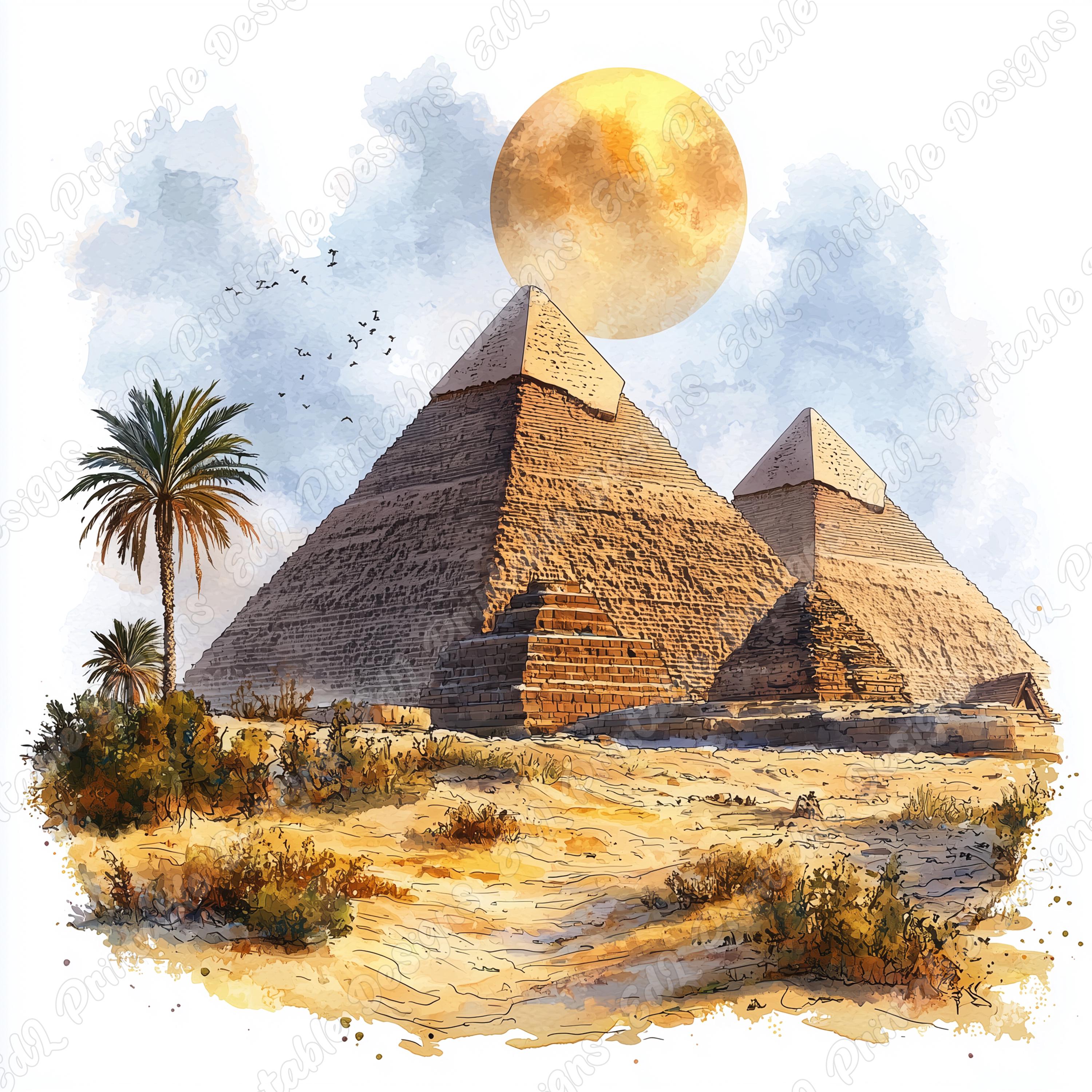 Watercolor Pyramid Clip Art, Giza Landscape, Egyptian Desert (JPG ...