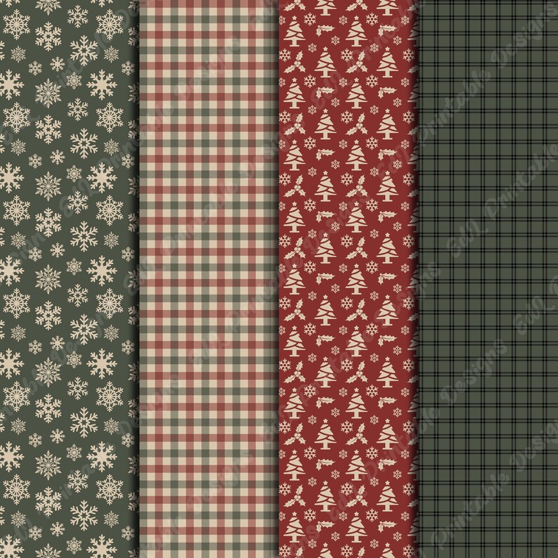 Christmas Digital Paper Pack, Seamless Red Green Patterns (digital ...