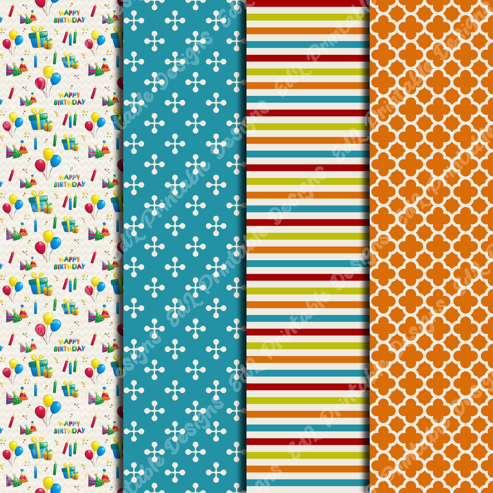 Happy Birthday Digital Paper Pack, Party Paper Printable Background ...