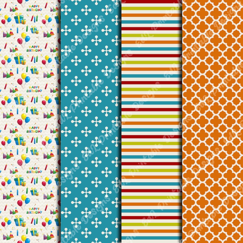 Happy Birthday Digital Paper Pack, Party Paper Printable Background ...