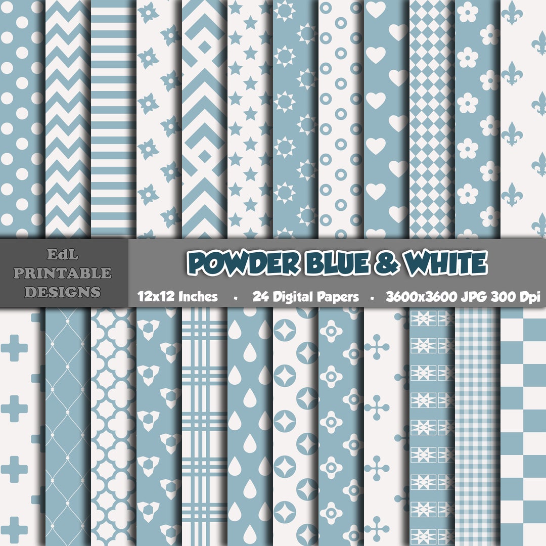 Powder Blue and White Digital Paper, Baby Boy Blue Printable Background ...