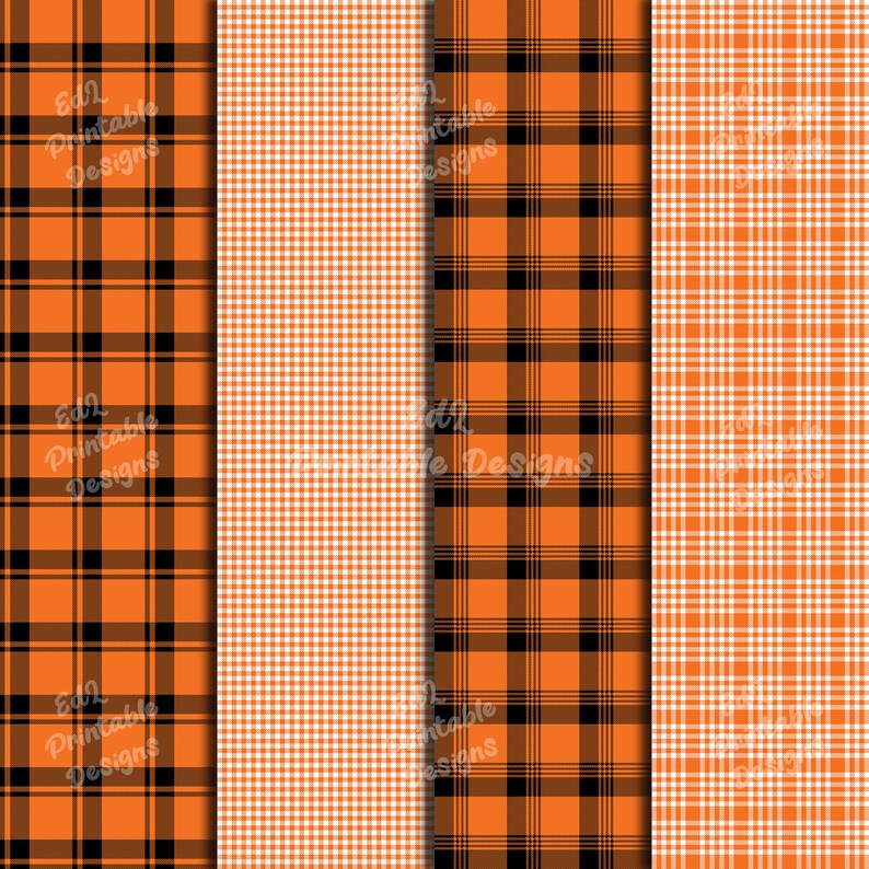 Orange Buffalo Plaid Digital Paper Pack, Printable Background Papers ...