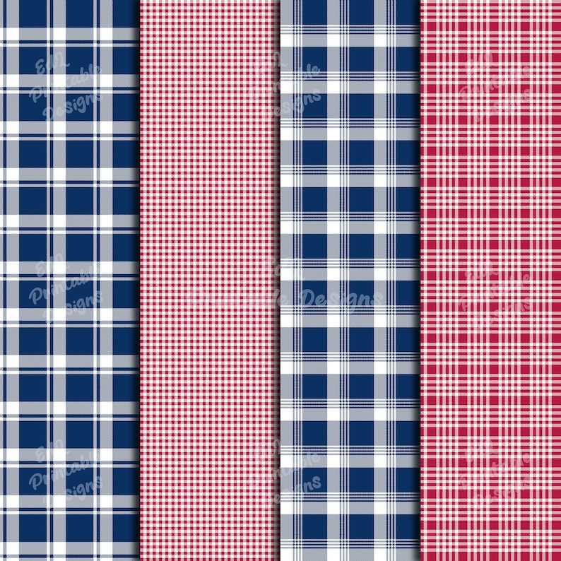 4th of July Buffalo Plaid Digital Paper, Red and Blue Printable ...