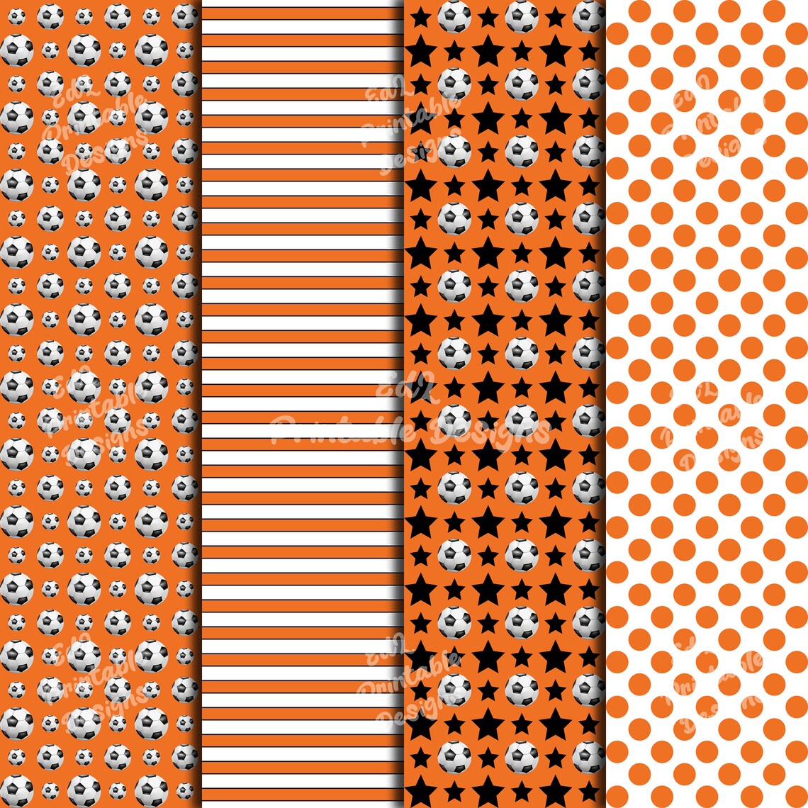 Soccer Digital Paper, Football Printable Background, Orange Soccer Ball ...