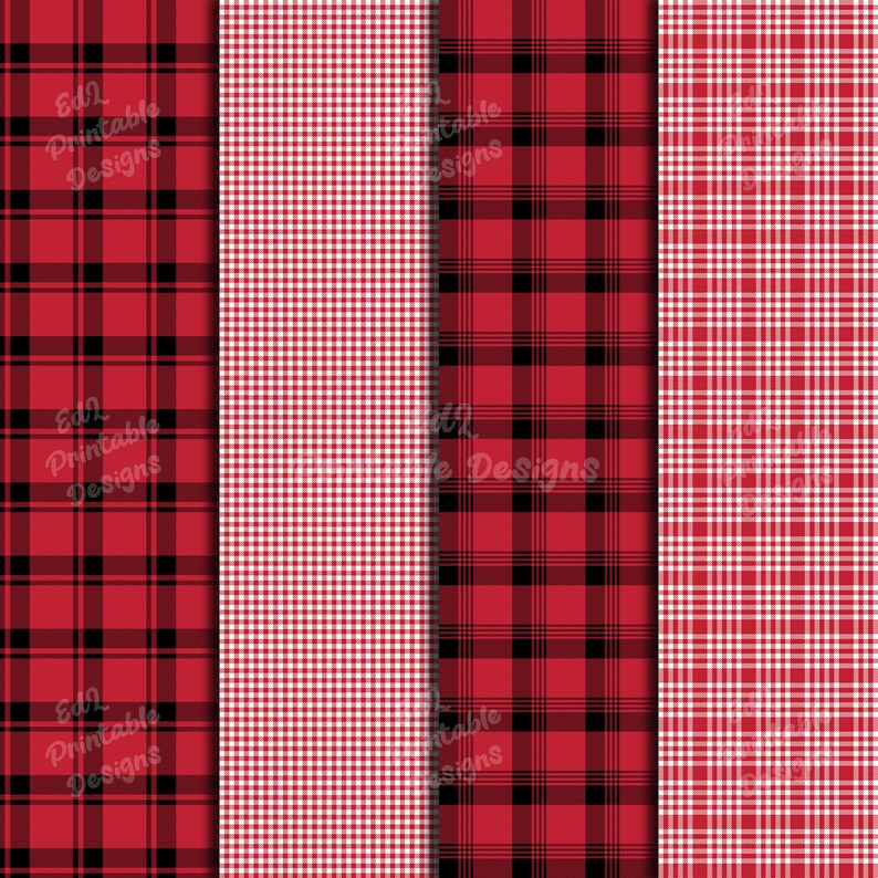 Red Buffalo Plaid Digital Paper Pack, Printable Background Papers ...