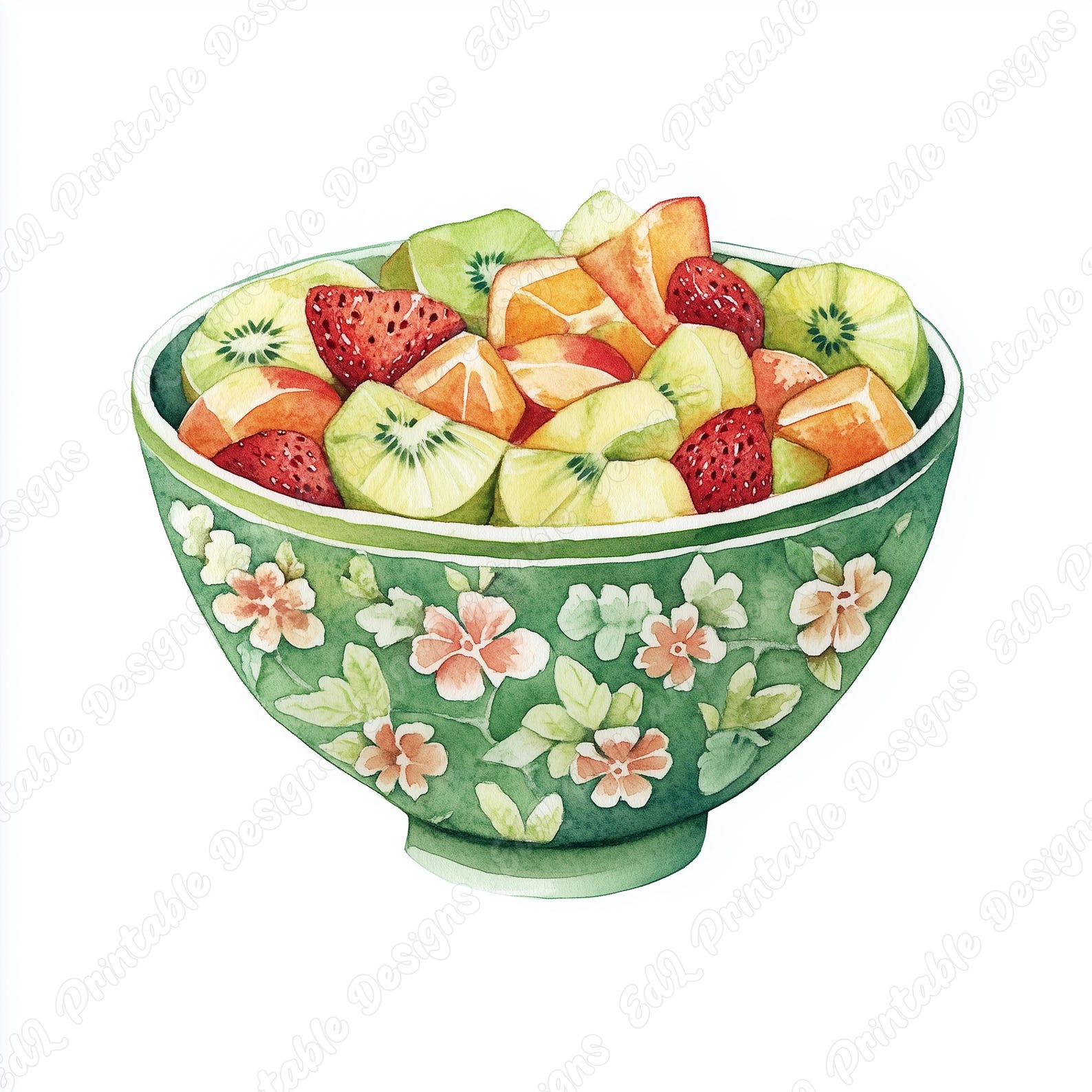 Fruit Salad Bowl Clip Art, Watercolor Summer Fruits (digital Download ...