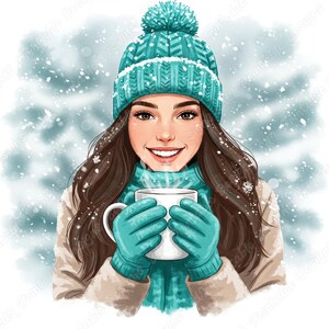 20 Winter Girl Clip Art, Beautiful Woman Printable Image, Cozy Snow Girl Digital Download ...