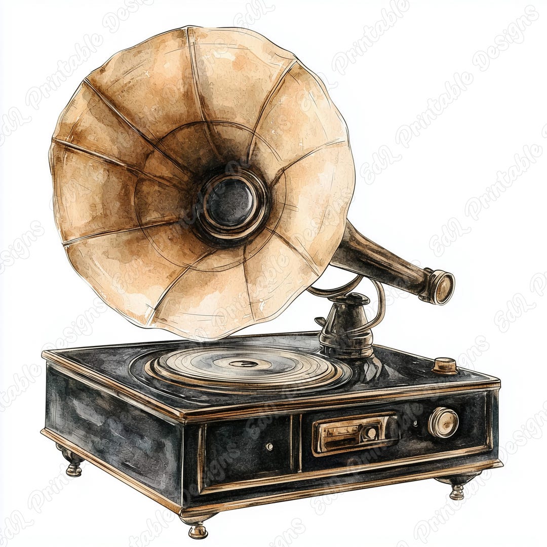 Vintage Gramophone Clipart: Retro Phonograph Images (digital Download ...