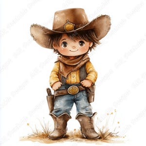 20 Cute Little Cowboy Clip Art, Watercolor Western Printable Image ...