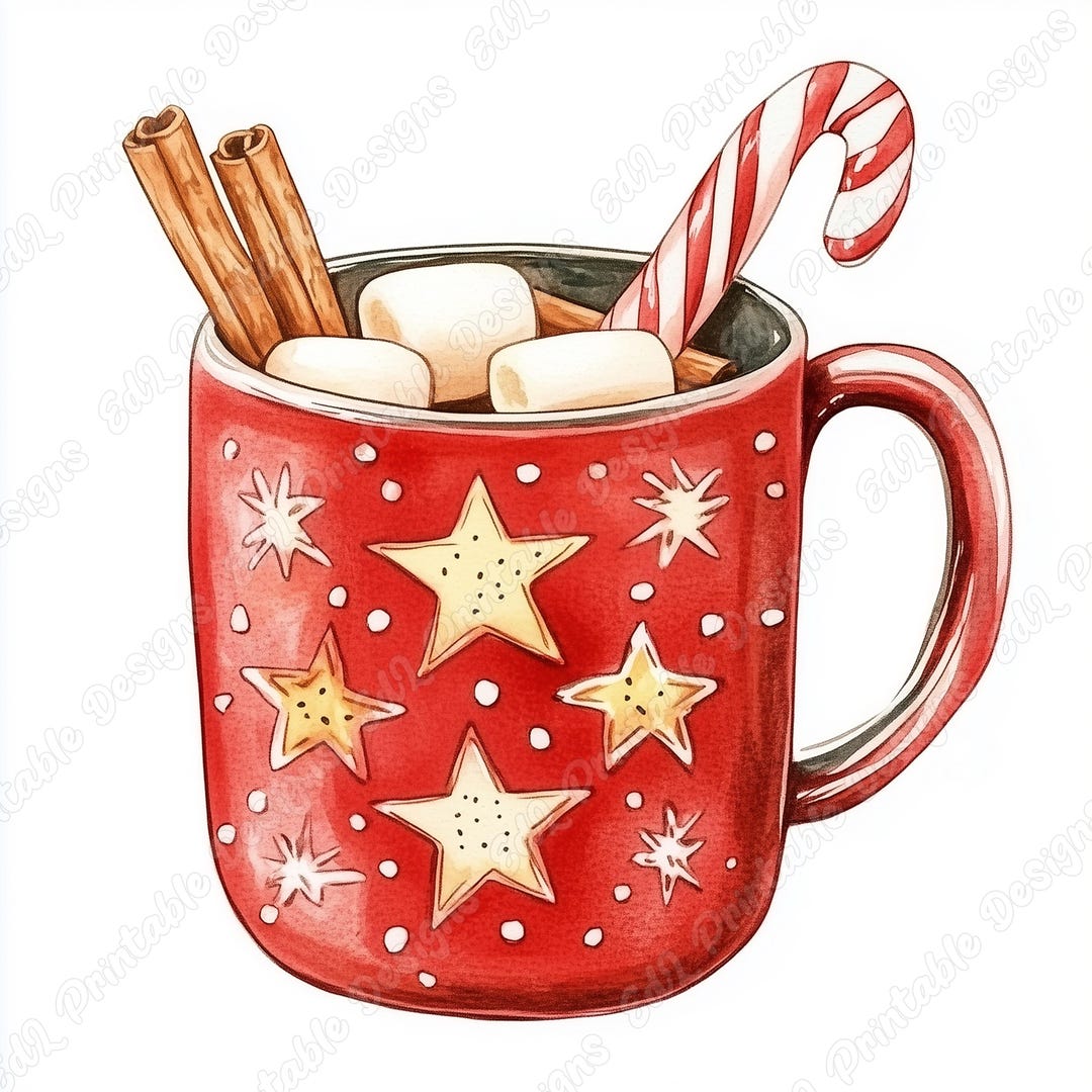 20 Christmas Mug Clip Art, Watercolor Coffee Cup Printable Images, Hot ...