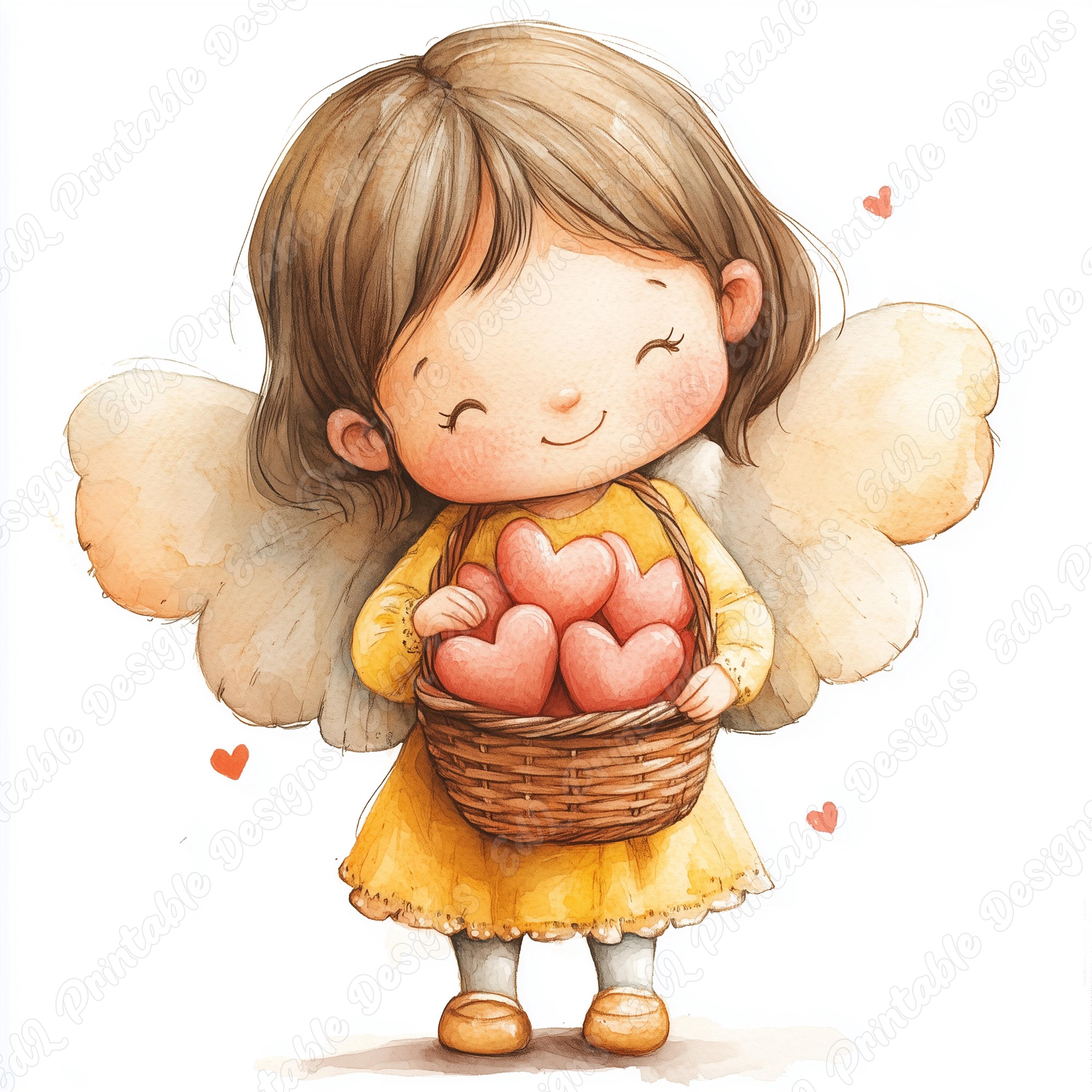 Angel Girl Clip Art, Valentine's Day Printable, Nursery Decor (JPG ...