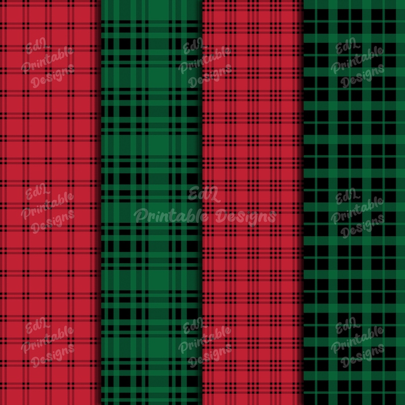 Christmas Buffalo Plaid Digital Paper, Green and Red Printable Xmas ...