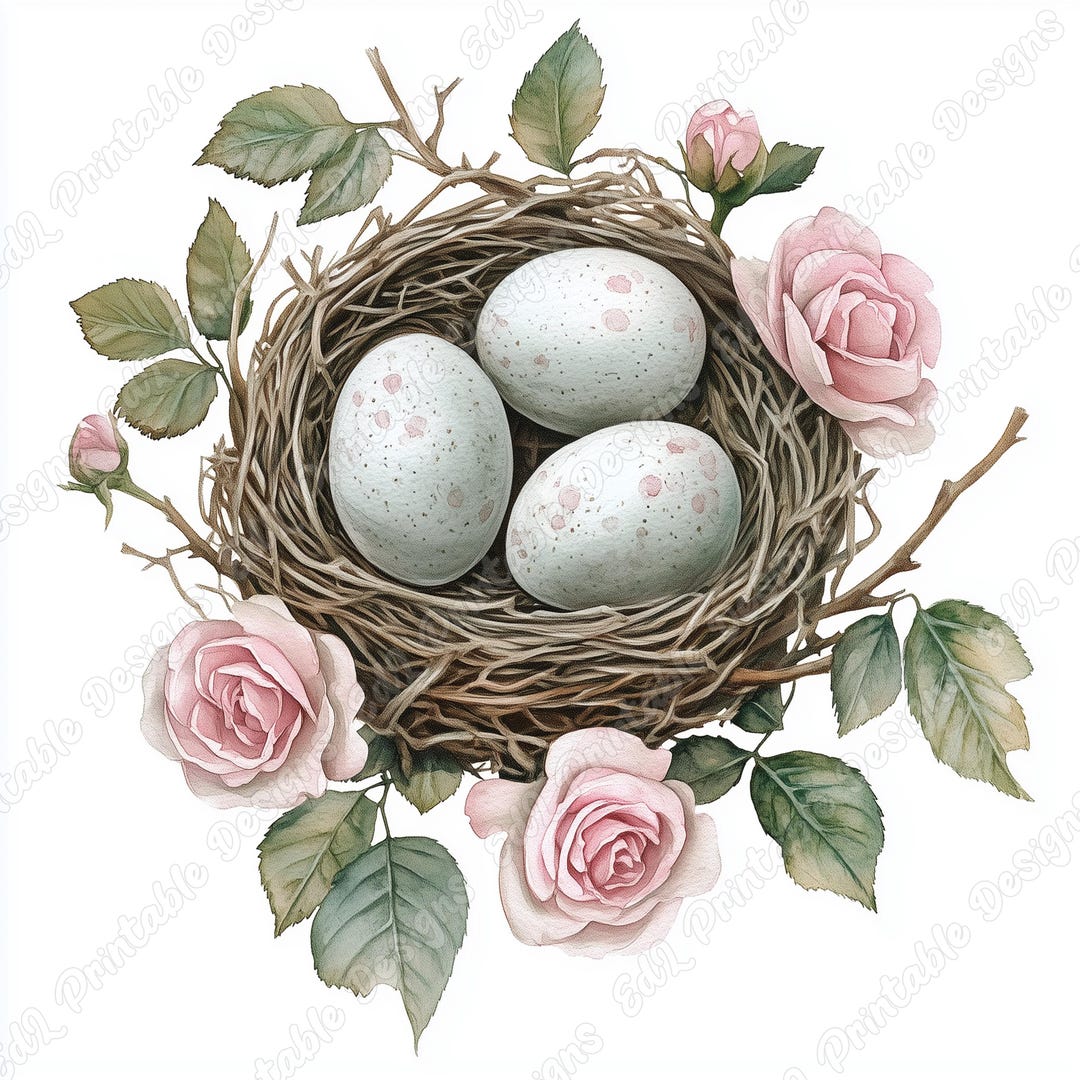 19 Bird Nest With Eggs Clip Art, Bird Nest With Flowers Printable Image ...
