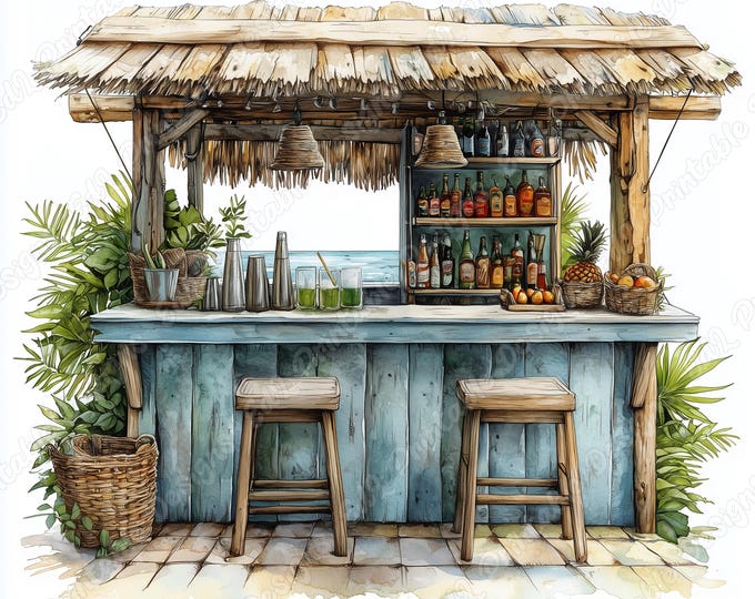14 Tropical Bar Clipart, Beach Bar Clipart, Tropical Beach, Printable ...