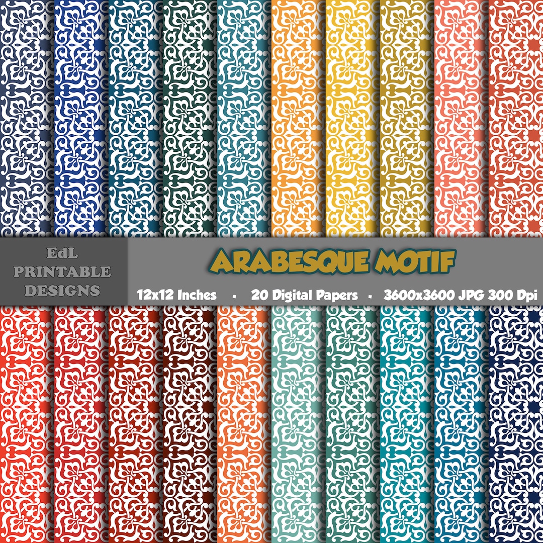 Arabesque Motif Digital Paper, Moroccan Printable Background ...