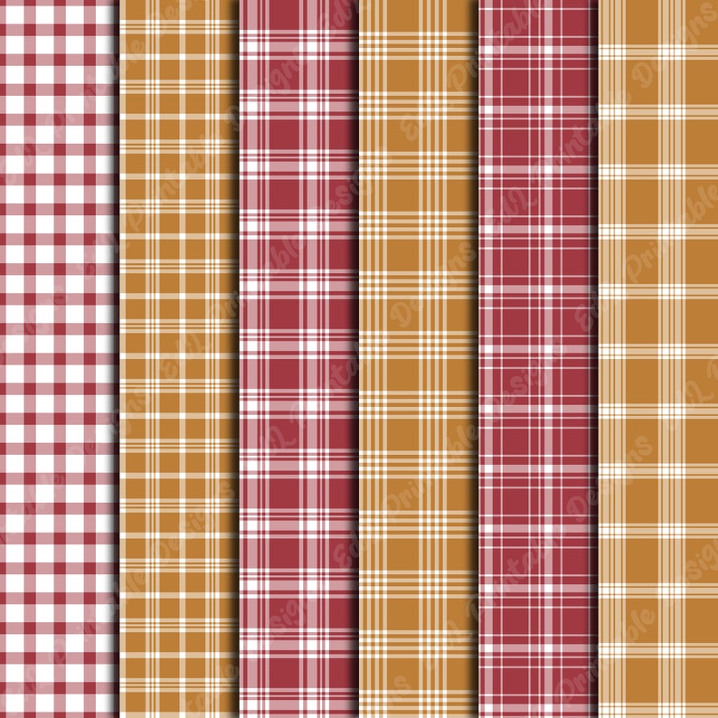 Burgundy and Gold Plaid Digital Paper, Tartan, Lumberjack, Gingham ...