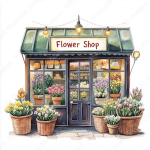 20 Cute Flower Shop Clip Art, Vintage Flower Shop Printable Image ...
