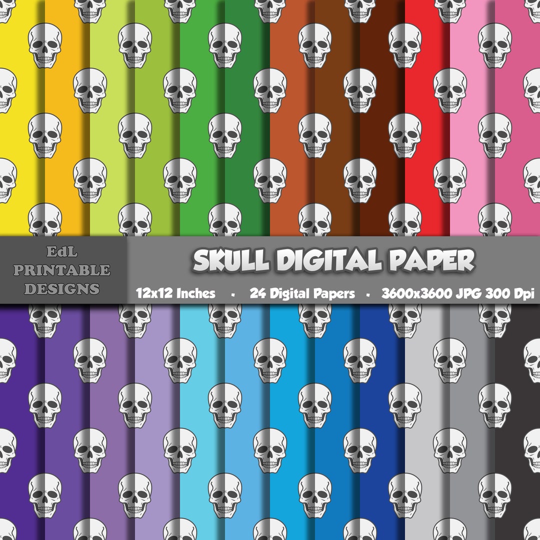 Human Skull Digital Paper, Printable Gothic Skeleton Background, Horror ...