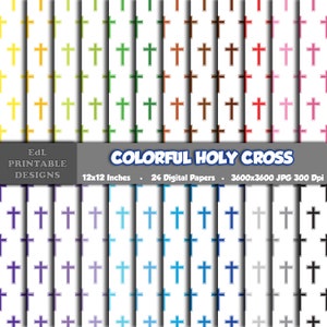 Colorful Holy Cross Digital Paper, Jesus Cross Printable Background ...