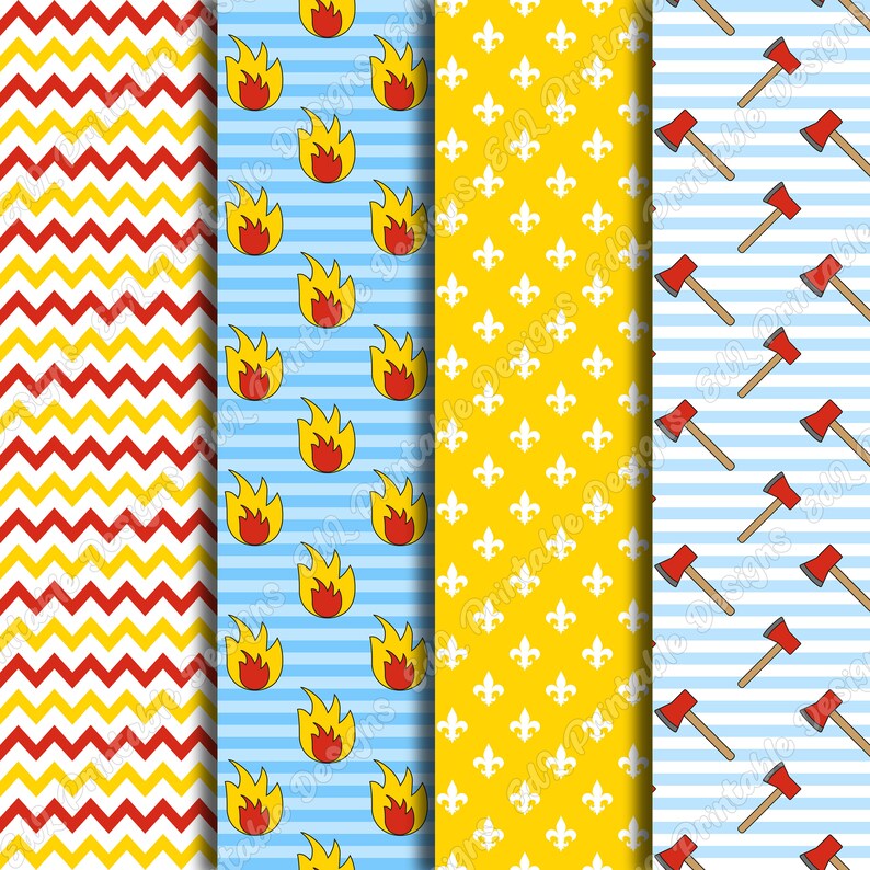 Firefighter Digital Paper Pack, Firetruck Scrapbook Patterns (digital ...