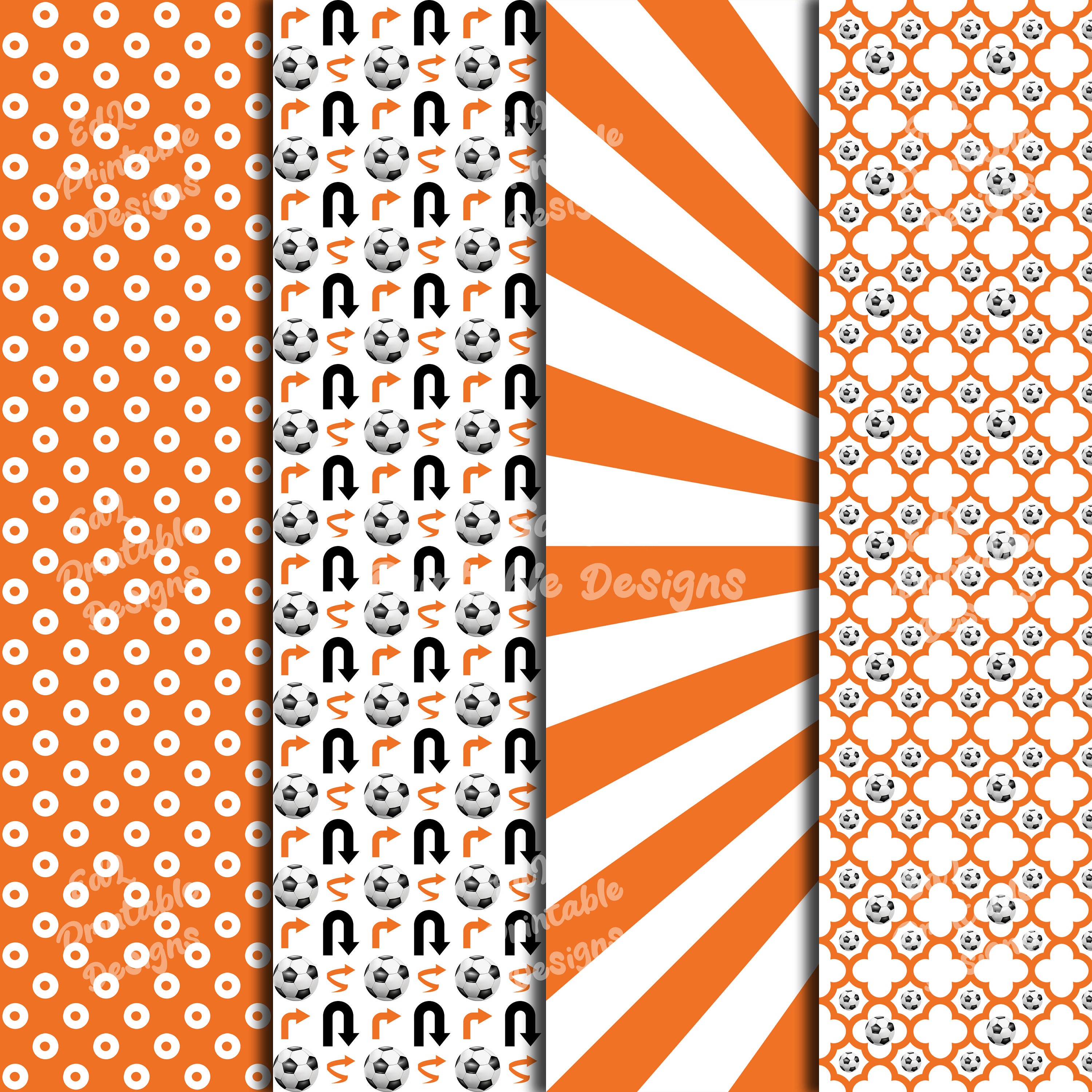 Soccer Digital Paper, Football Printable Background, Orange Soccer Ball ...