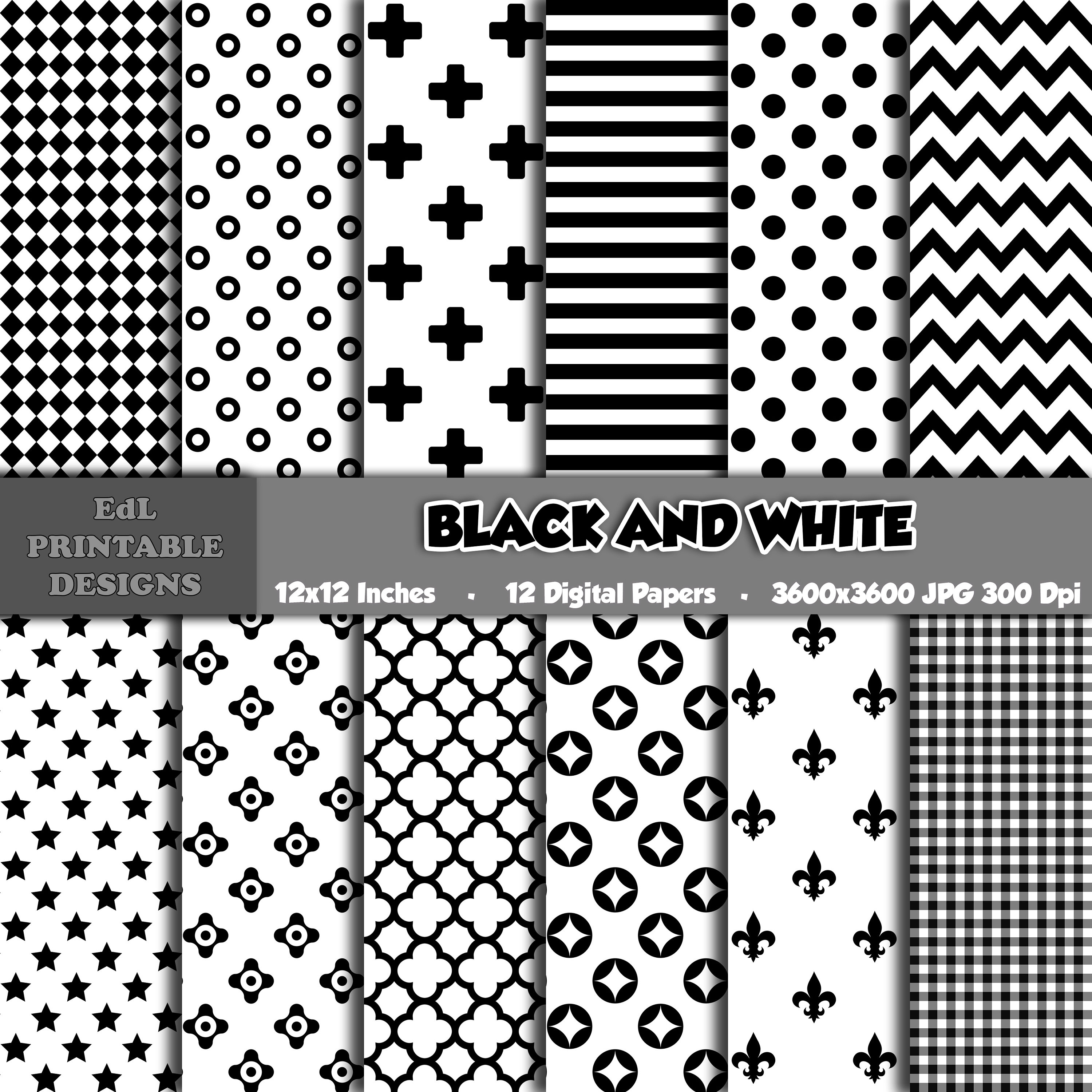 Black and White Digital Paper Pack, Dark Printable Background ...