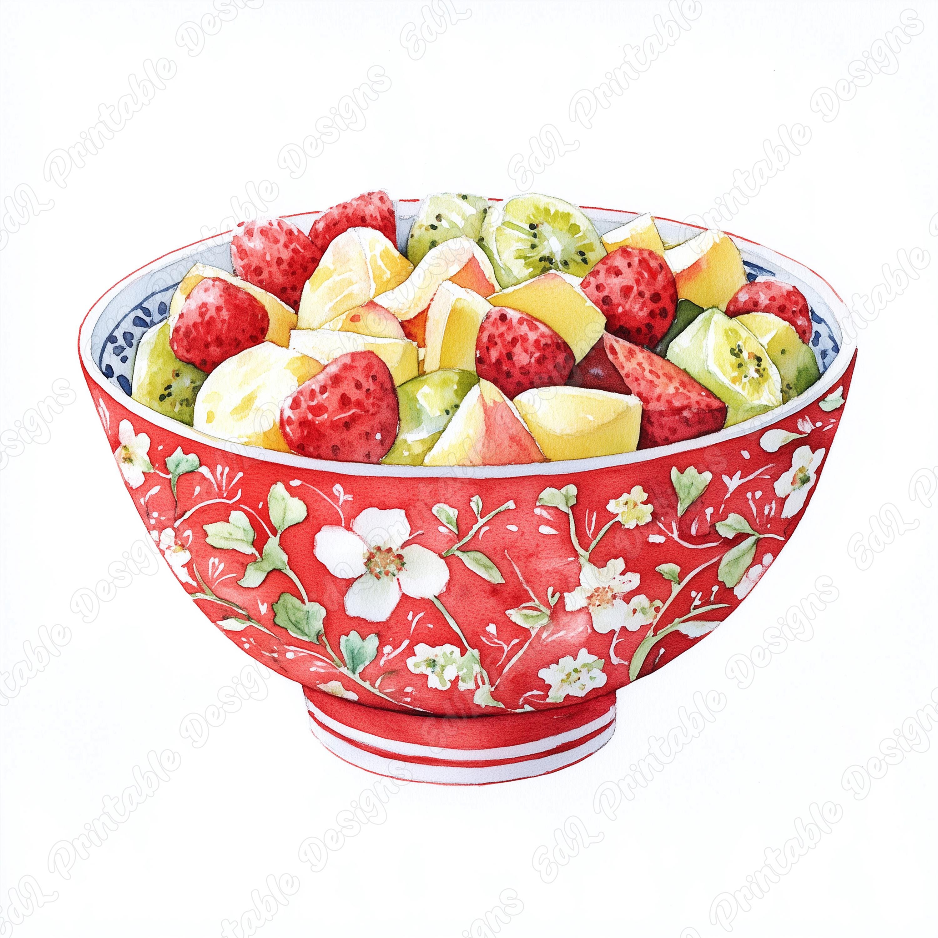 Fruit Salad Bowl Clip Art, Watercolor Summer Fruits (digital Download ...