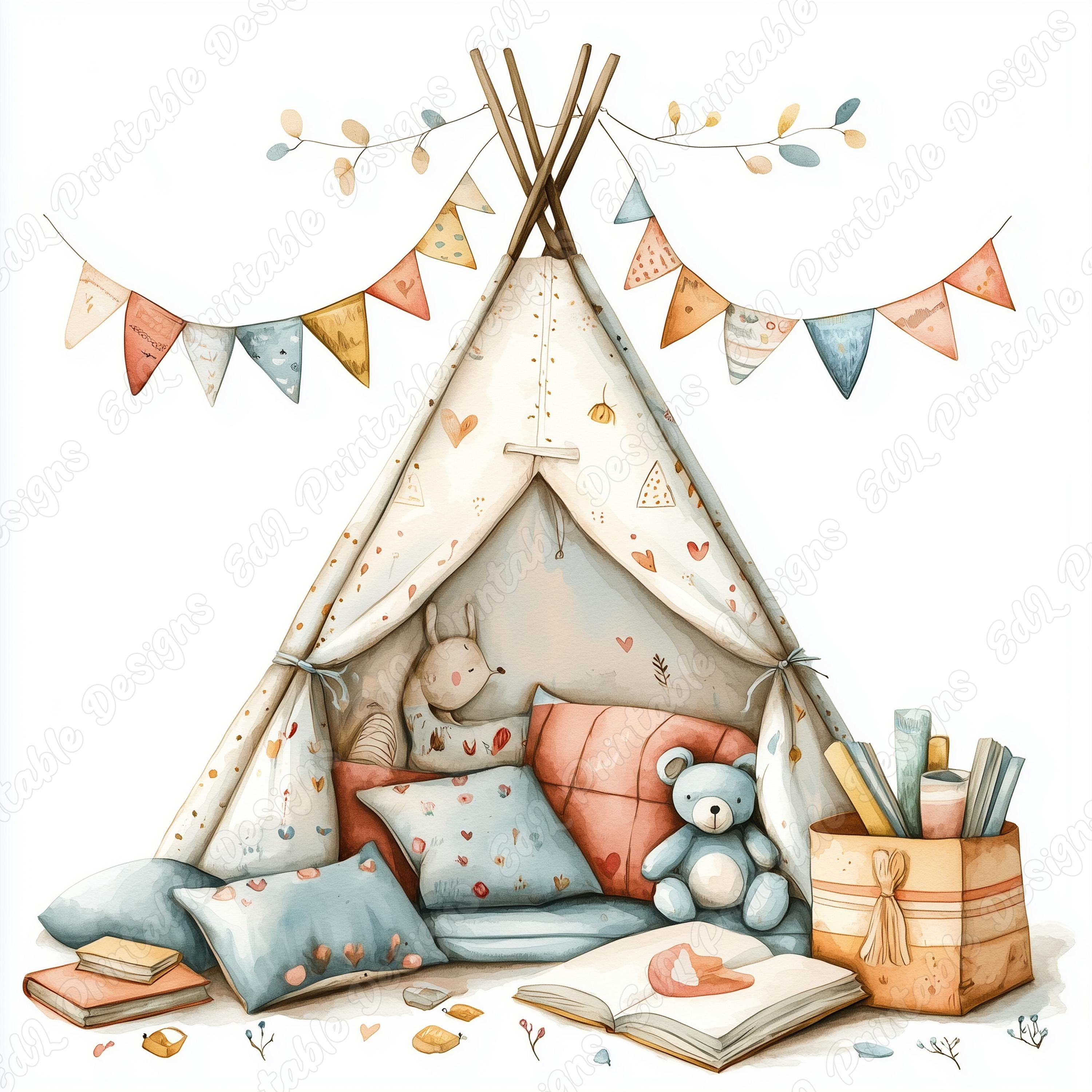 Teepee Tent Clipart, Cozy Children Tipi Scrapbook Graphics (JPG Digital ...