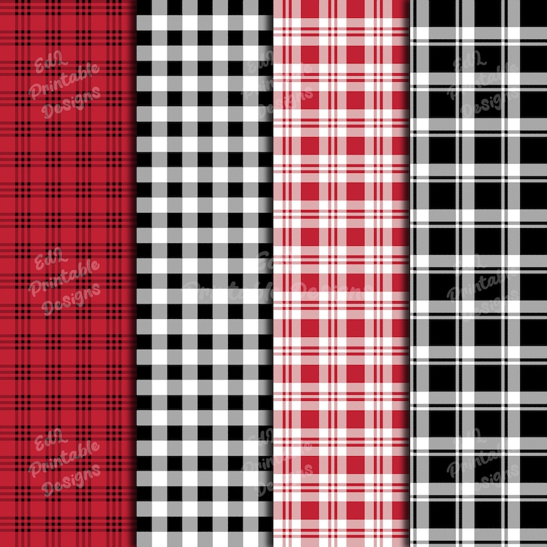 Red and Black White Buffalo Plaid Digital Paper, Printable Tartan ...