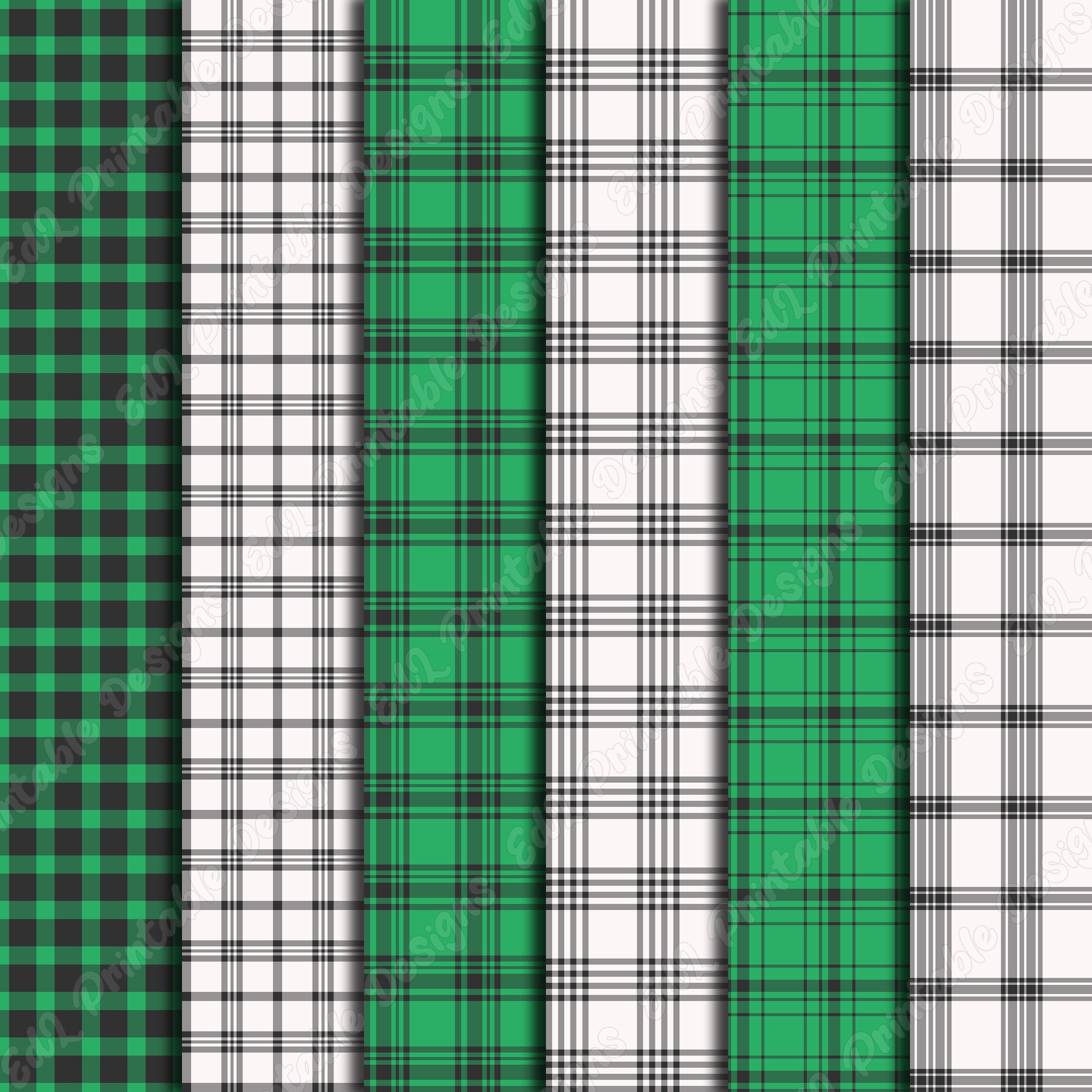 Green and Black White Color Plaid Digital Paper, Tartan Printable ...