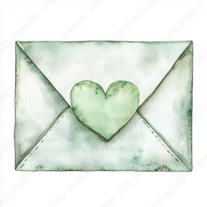 Watercolor Love Letter Clip Art, Heart Envelope Designs (digital ...
