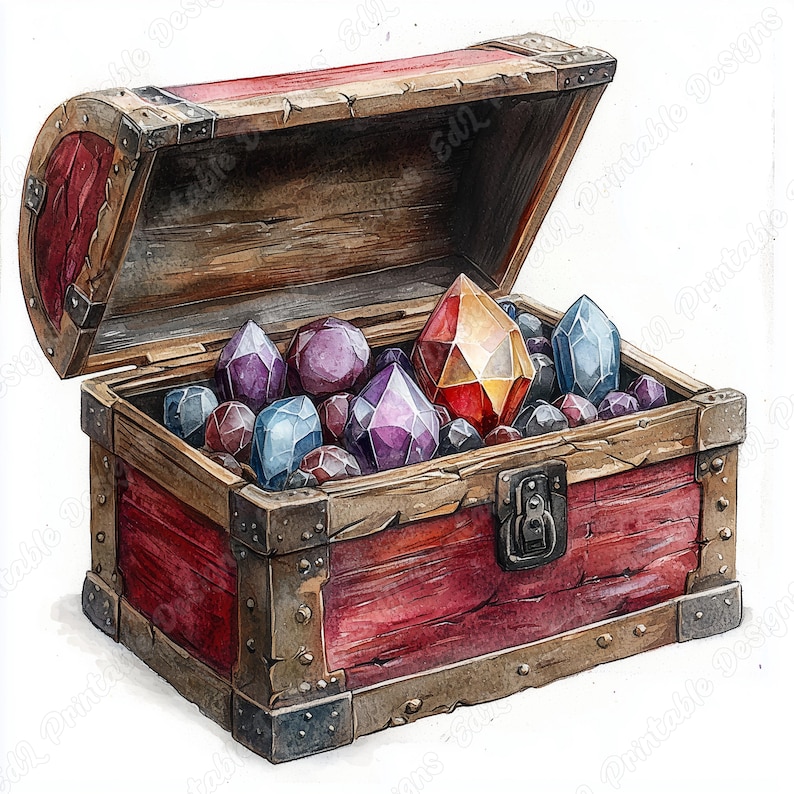 Gems Treasure Chest Clip Art, Pirate Booty Trove (digital Download) - Etsy