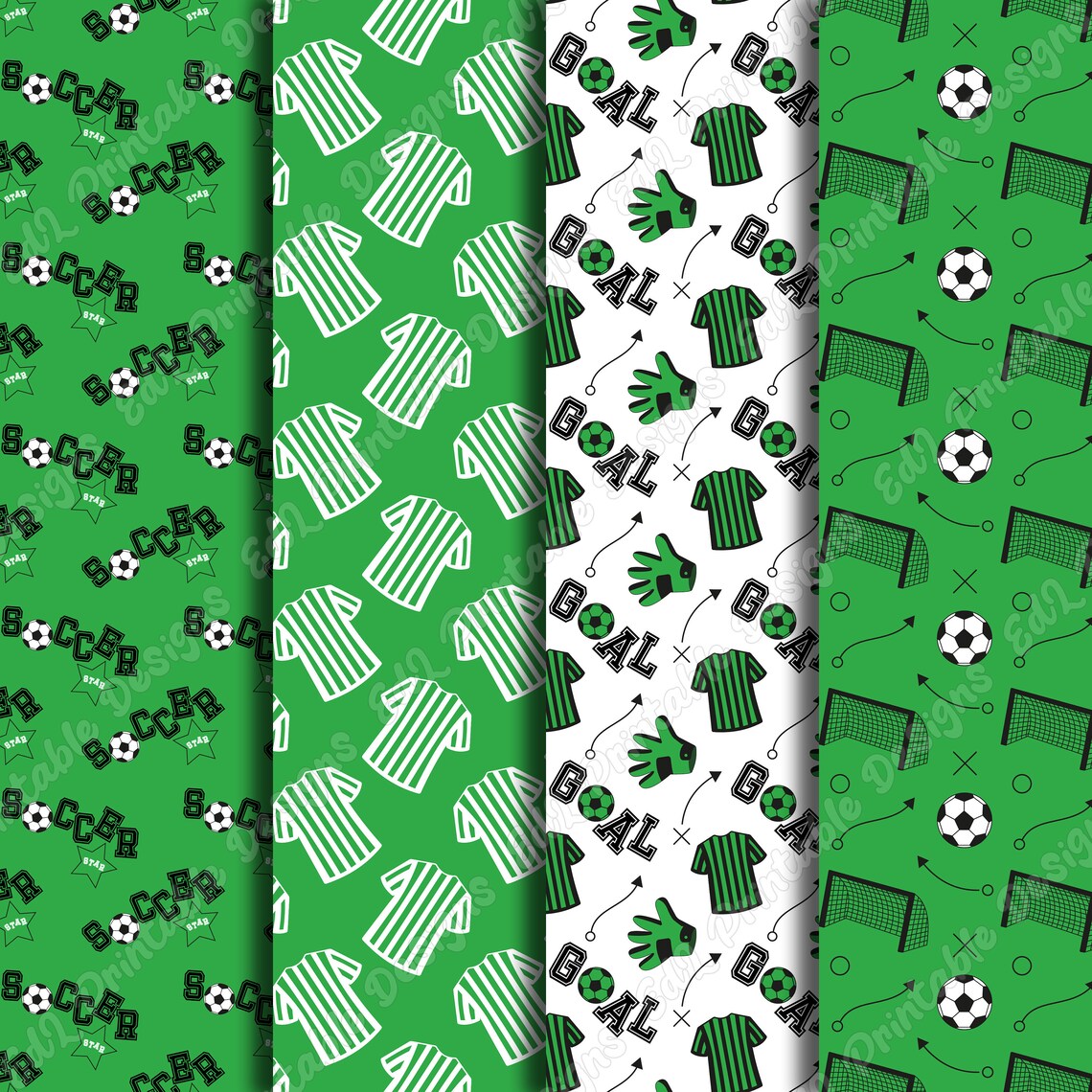 Soccer Digital Paper, Football Printable Background, Green Soccer Ball ...