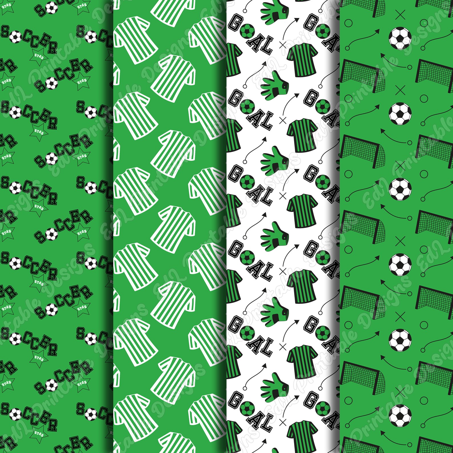 Soccer Digital Paper, Football Printable Background, Green Soccer Ball ...