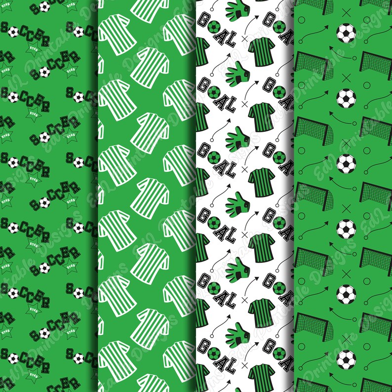 Soccer Digital Paper, Football Printable Background, Green Soccer Ball ...