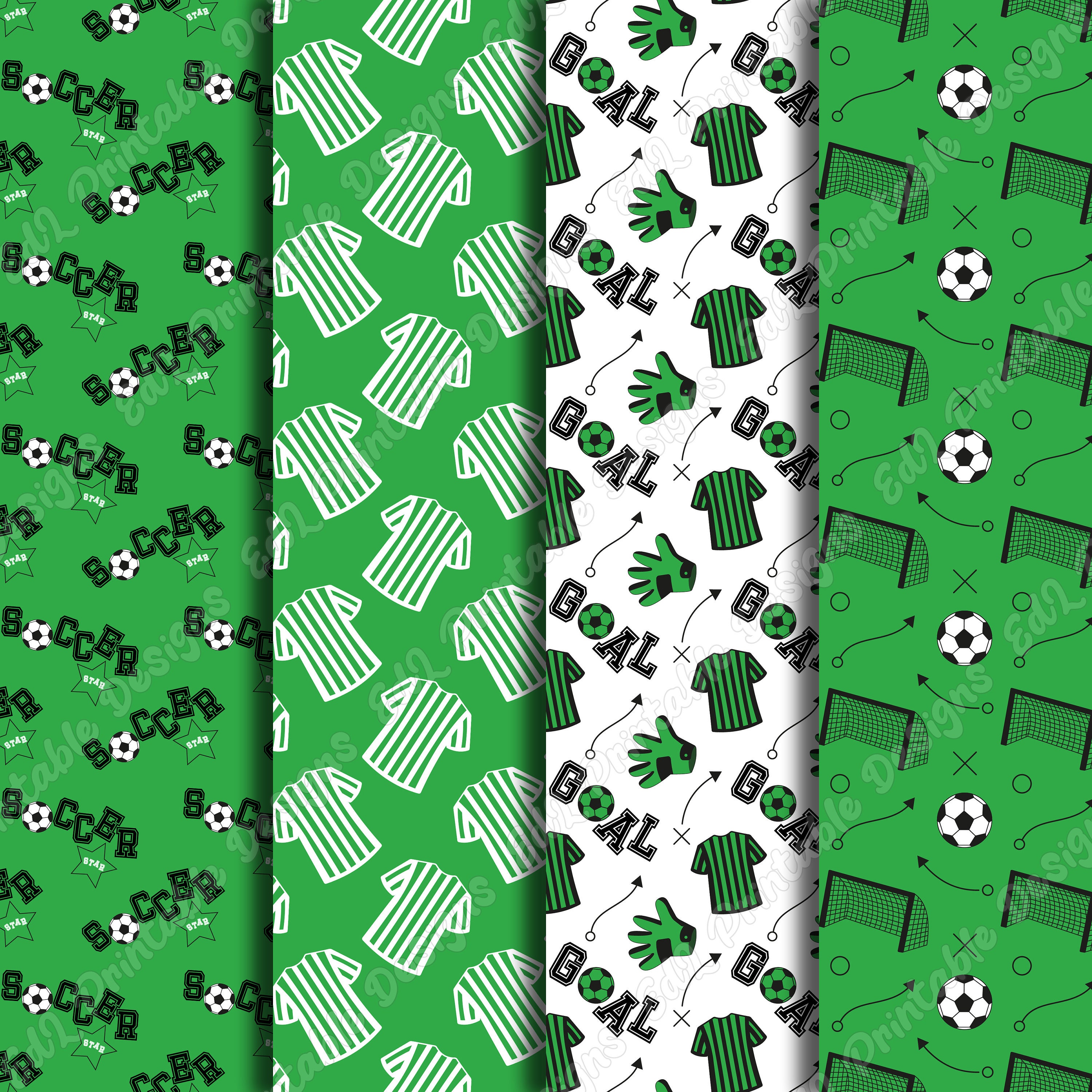 Soccer Digital Paper, Football Printable Background, Green Soccer Ball ...