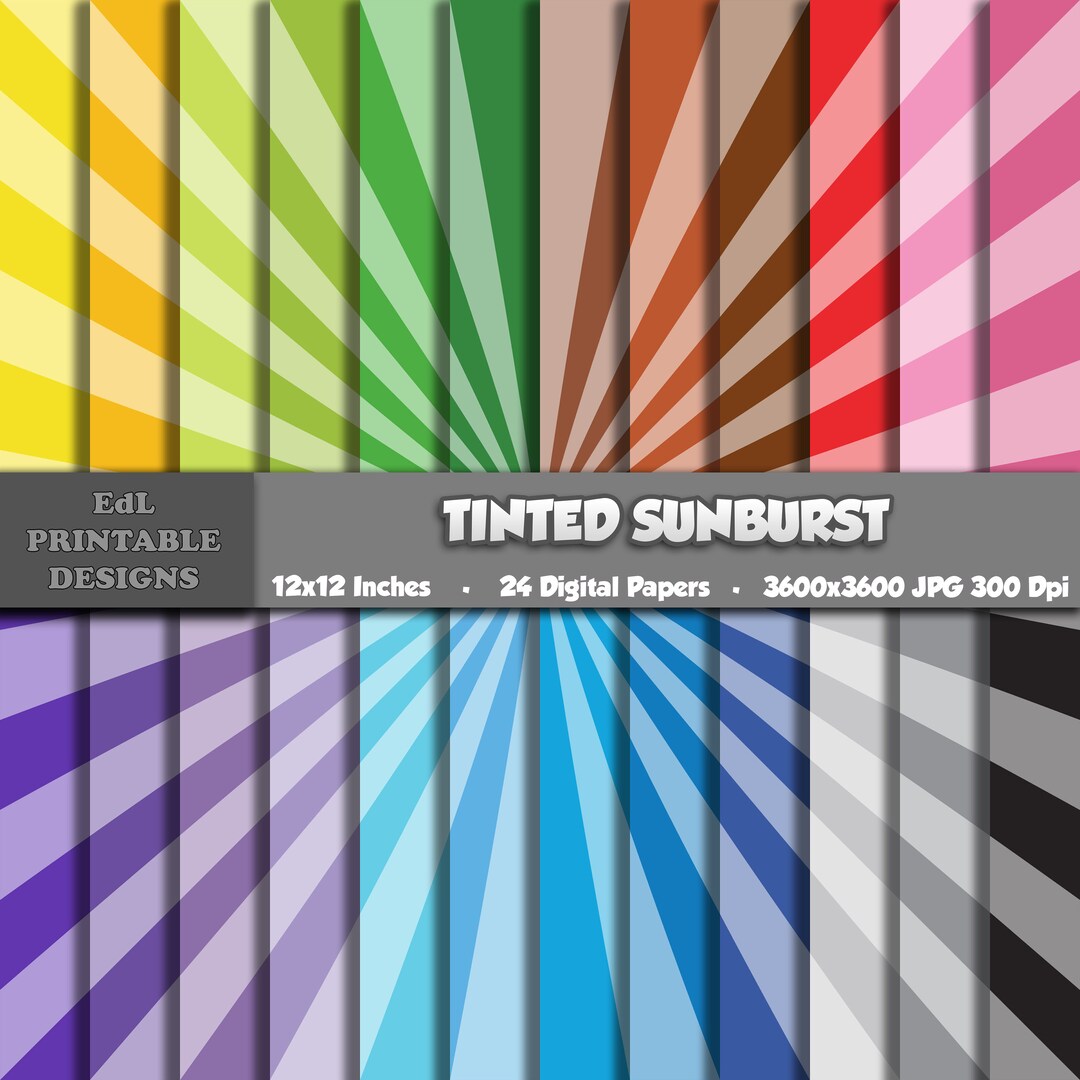 Tinted Sunburst Digital Papers, Superhero Comic Style Printable ...