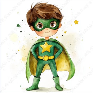 20 Cute Superhero Boy Clip Art, Cartoon Superhero Kid Printable Image ...