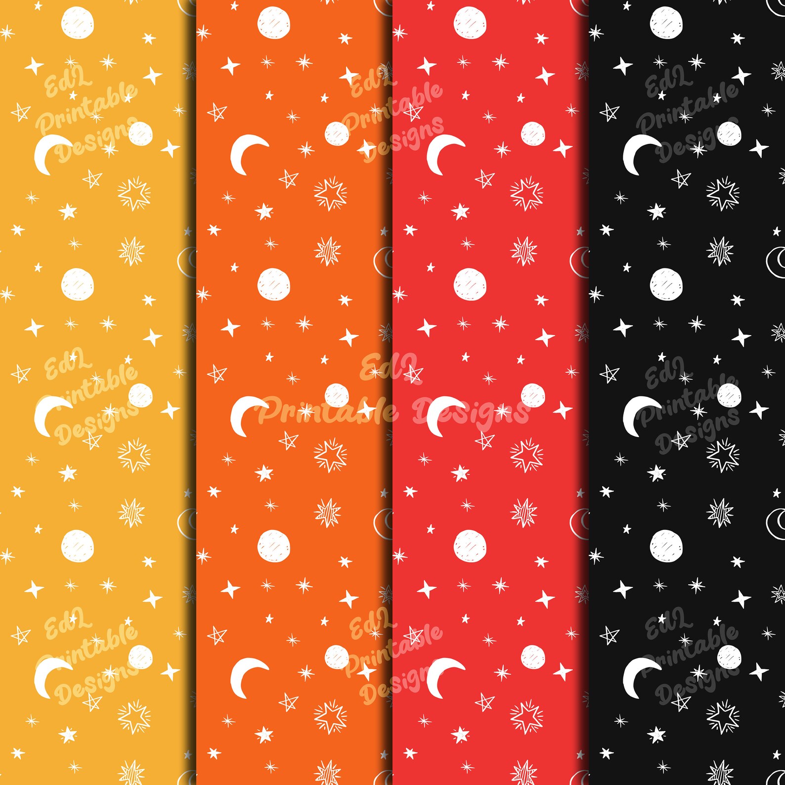 Night Doodle Digital Paper Pack, Sketch Printable Background, Cute Moon ...
