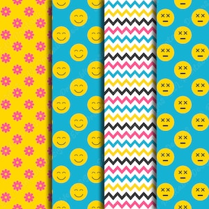 Smiley Face Digital Paper, Groovy Printable Background, Happy Smiley ...
