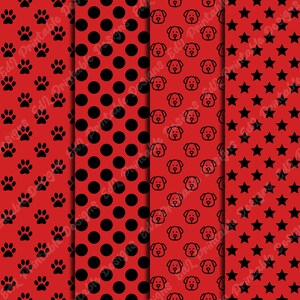 Red and Black Dog Patterns Digital Paper, Animal Prints Background ...
