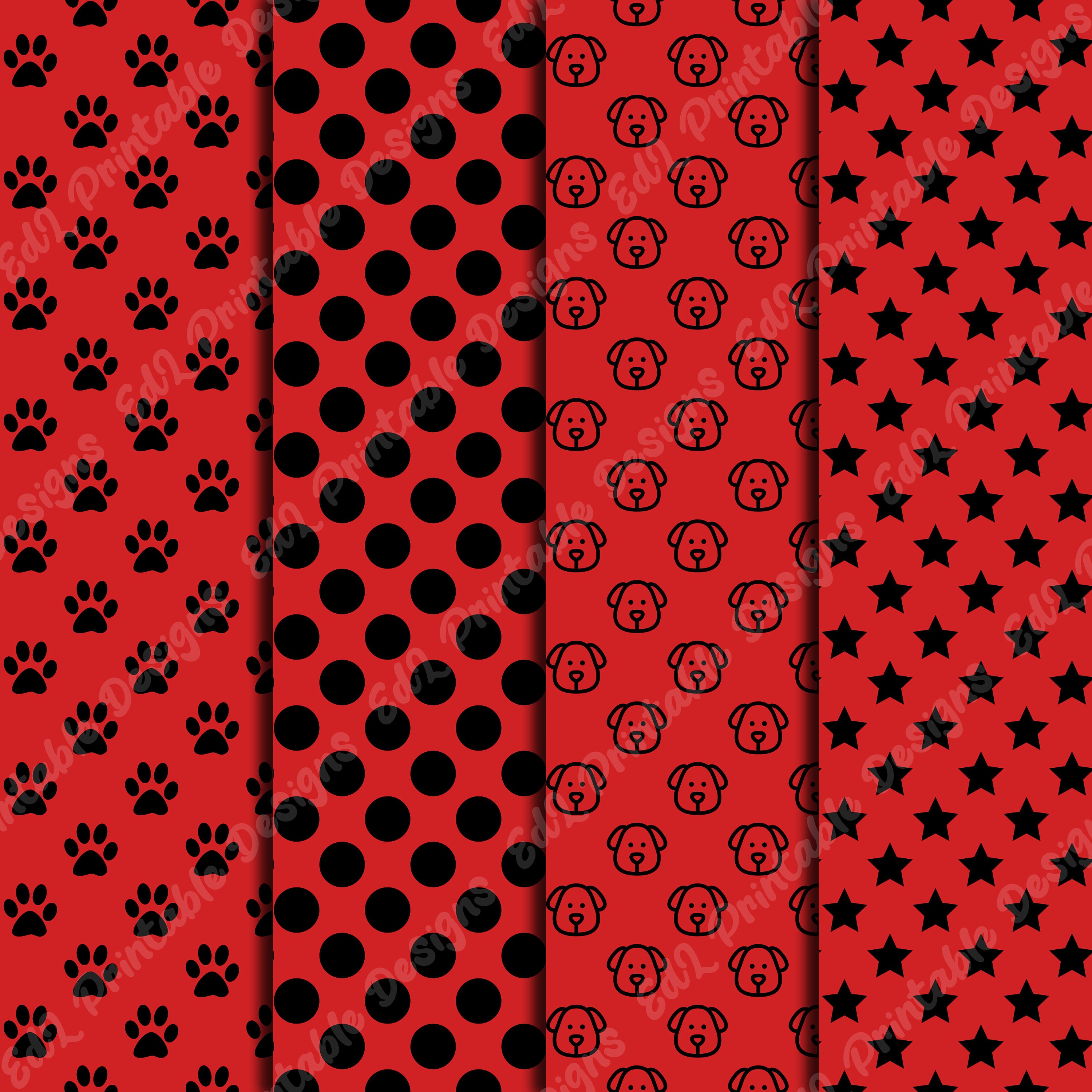 Red and Black Dog Patterns Digital Paper Animal Prints - Etsy