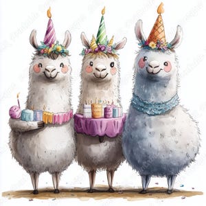 20 Birthday Party Llama Clip Art, Whimsical Animal Printable Image ...