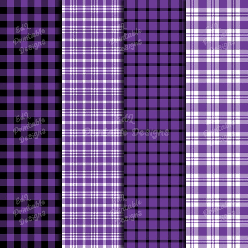 Purple Buffalo Plaid Digital Paper Pack, Printable Background Papers ...