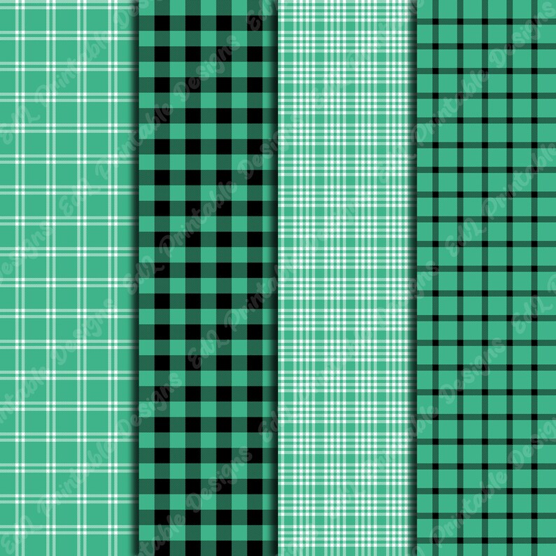 Mint Green Buffalo Plaid Digital Papers, Printable Tartan, Scottish ...