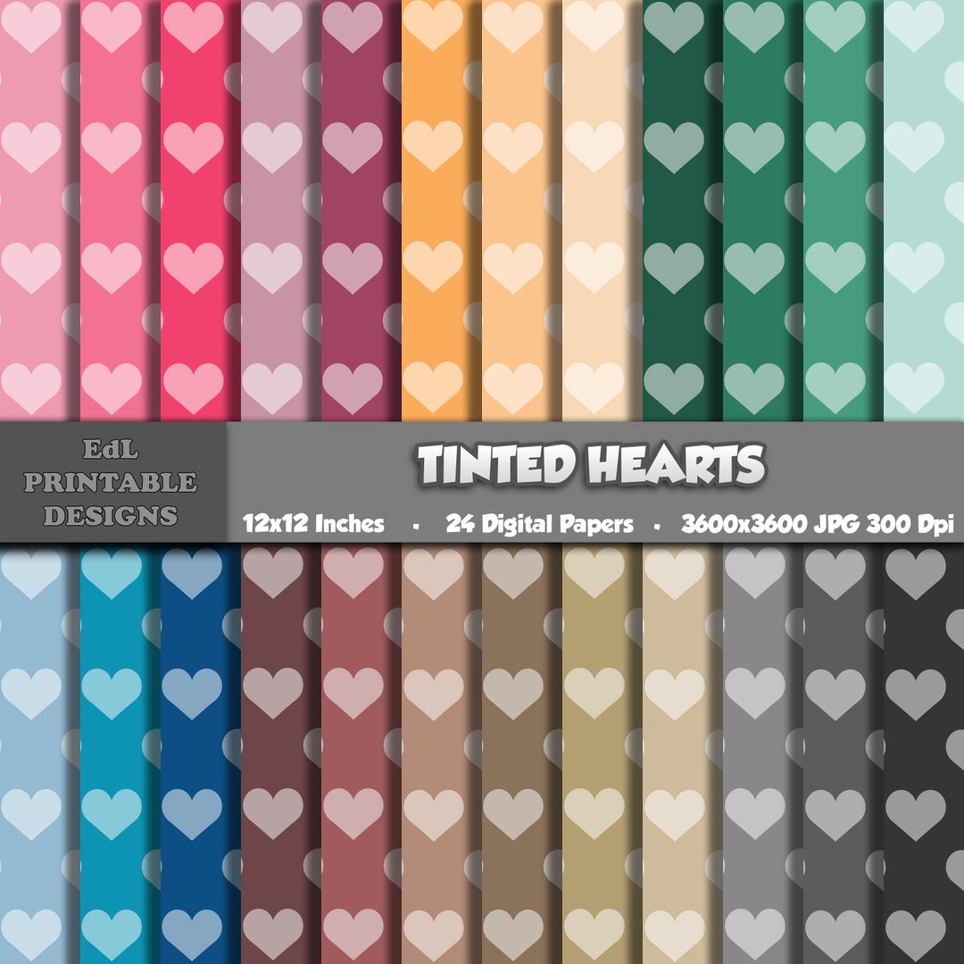 Tinted Hearts Digital Paper Pack, Love Printable Background, Valentines ...