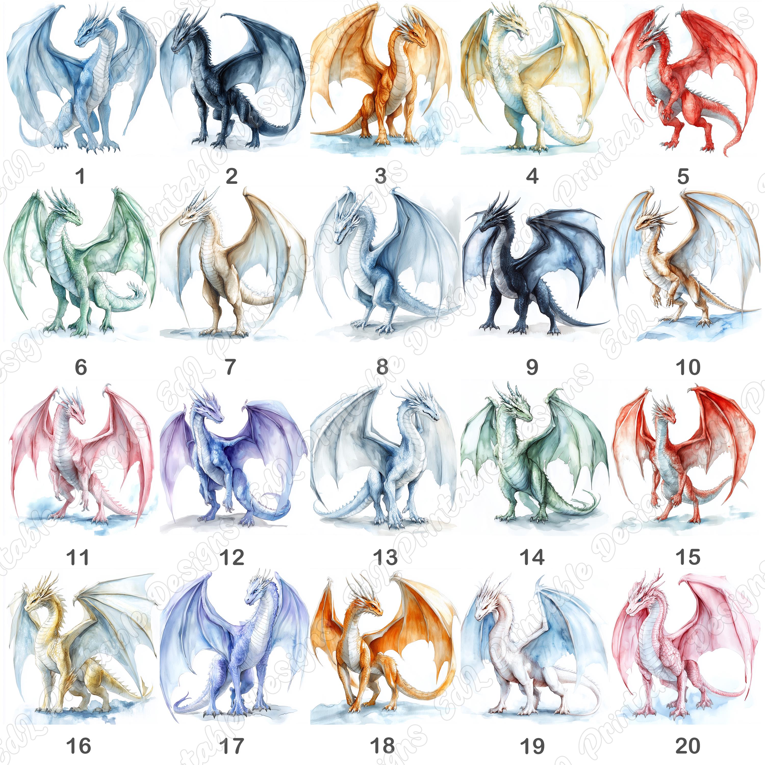 20 Watercolor Dragon Clip Art, Fantasy Printable Images (digital ...