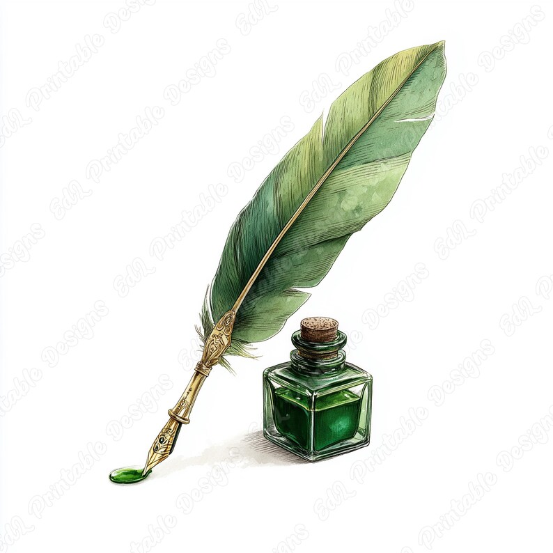 Quill and Ink Bottle Clipart, Vintage Writing (digital Download) - Etsy